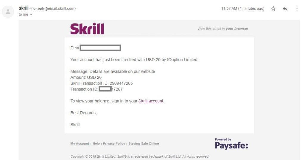 Cách rút tiền từ IQ Option sang ví điện tử Skrill